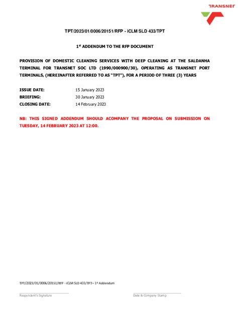 Fillable Online 1st Addendum To The Rfp Document Fax Email Print Pdffiller