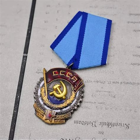 Cccp 2 차 세계 대전 소련 노동 레드 플래그 금속 메달 소련 Ww2 러시아 레드 플래그 5 성급 영웅 영광 리본 핀 명예