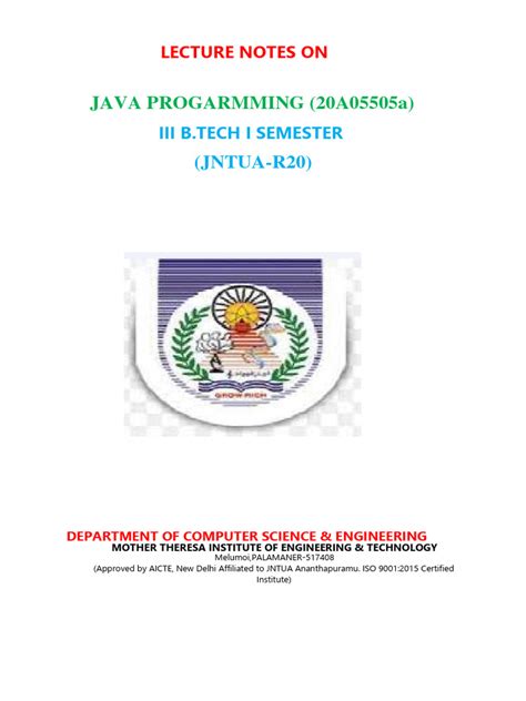 Java Programming Lecture Notes Pdf Data Type Integer Computer