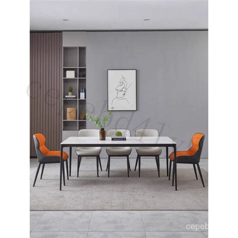 【附發票】巖闆餐桌椅組閤現代簡約傢用小戶型鋁閤金北歐長方形意式極簡飯桌 蝦皮購物