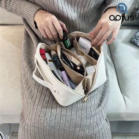 압투스 화장품파우치 메이크업파우치 고급 가죽 여행용 수납가방 메이크업박스 이너백 대형 멀티 손잡이