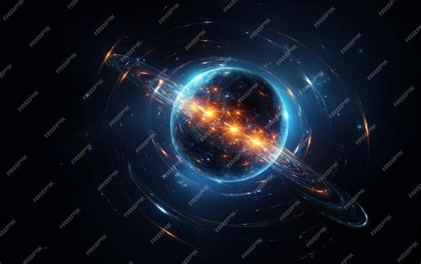 Premium Photo Glowing Spaceship Orbits Sphere In Deep Space