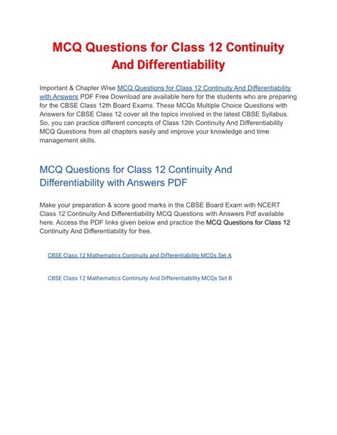 Ppt Mcqs Class 12 Continuity And Differentiability With Answers Pdf Download Powerpoint Ppt Mcqs Class 12 Continuity And Differentiability With Answers Pdf Download Powerpoint