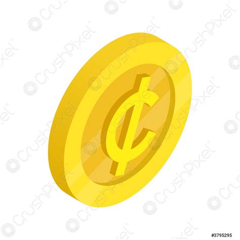 Gold Coin With Cent Sign Icon Isometric 3d Style Stock Vector