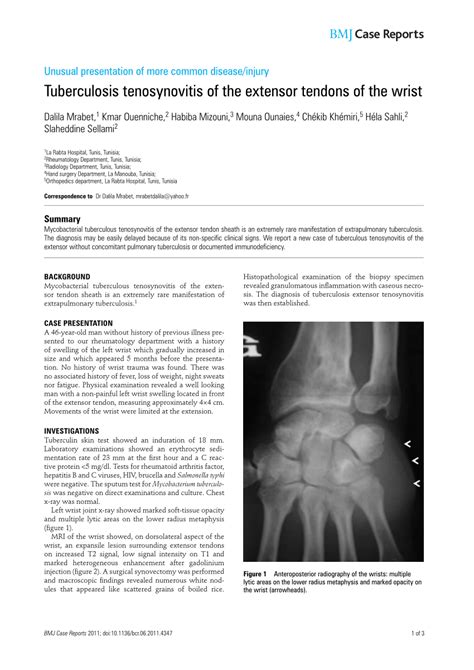Pdf Tuberculosis Tenosynovitis Of The Extensor Tendons Of The Wrist