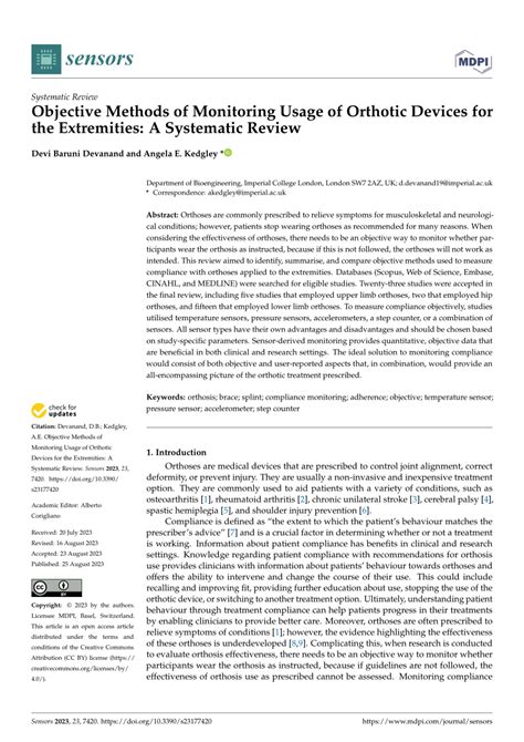 Pdf Objective Methods Of Monitoring Usage Of Orthotic Devices For The