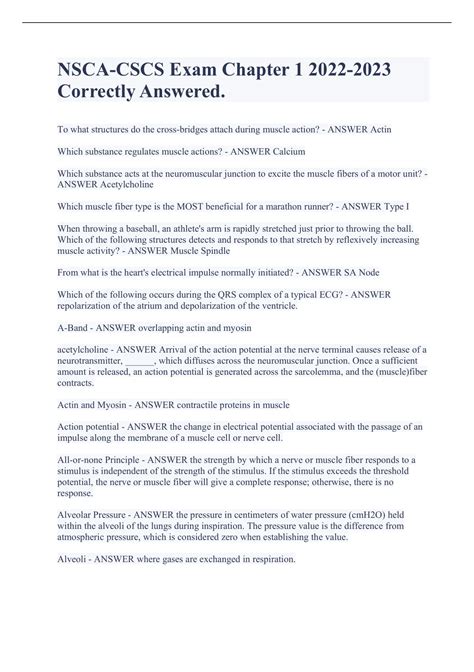 NSCA CSCS Exam Chapter Correctly Answered NSCA CSCS Stuvia US