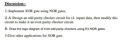 Solved Discussion Implement XOR Gate Using NOR Gates Chegg