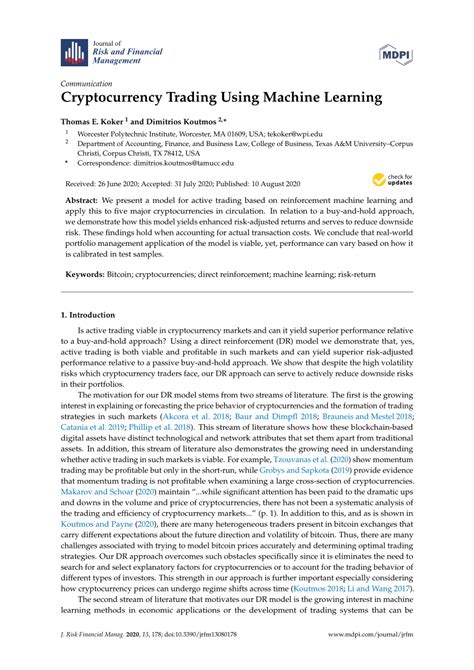 Pdf Cryptocurrency Trading Using Machine Learning