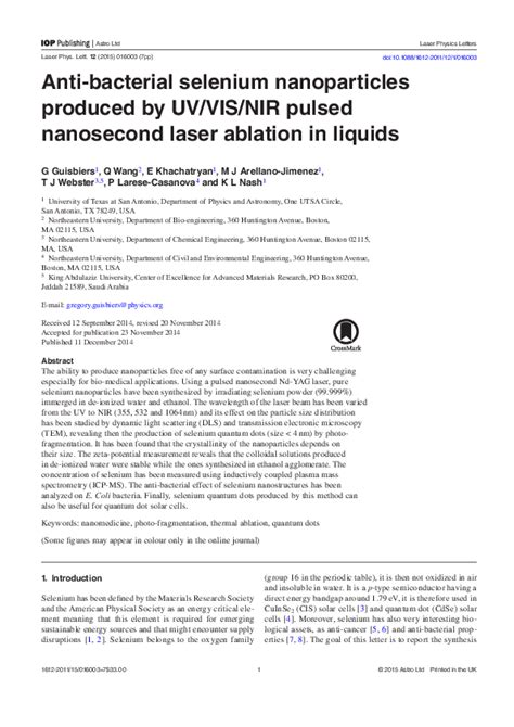 Pdf Anti Bacterial Selenium Nanoparticles Produced By Uvvisnir