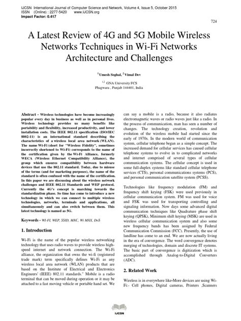A Latest Review Of 4g And 5g Mobile Wireless Networks Techniques In Wi Fi Networks Architecture
