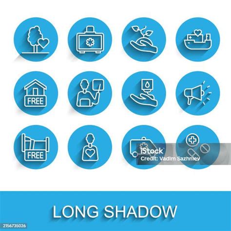 세트 라인 무료 하룻밤 숙박 자원 봉사 팀 나무 심기 응급 차량 약 또는 태블릿 교사 메가폰 및 헌혈 아이콘 벡터 가정의 방에 대한 스톡 벡터 아트 및 기타 이미지 Istock