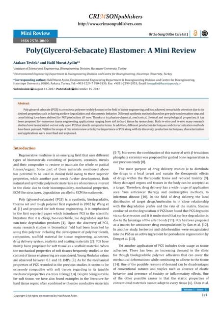 Crimson Publishers Poly Glycerol Sebacate Elastomer A Mini Review Pdf