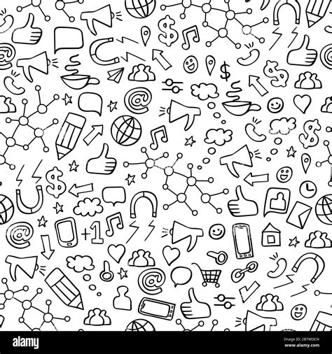 Seamless Pattern With Hand Drawn Social Media Elements Internet