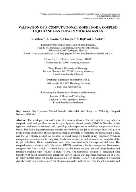 Pdf Validation Of A Computational Model For A Coupled Liquid And Gas Flow In Micro Nozzles