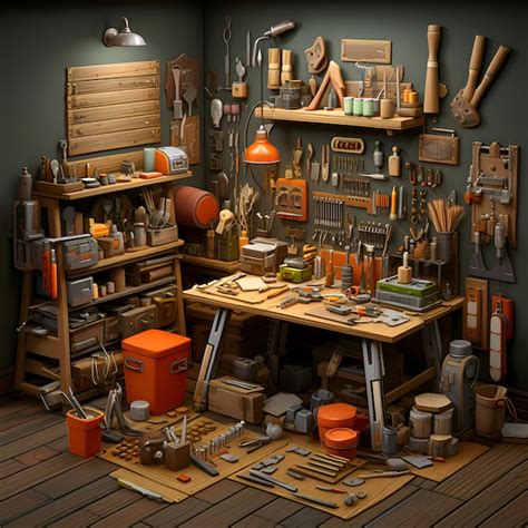 3d Render Of A Working Toolkit In A Wooden Room Premium Ai Generated
