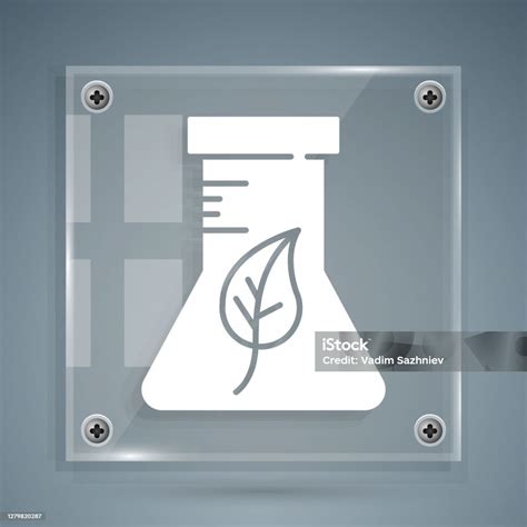 회색 배경에 고립 된 흰색 테스트 튜브 및 플라스크 화학 실험실 테스트 아이콘 실험실 유리 제품 기호 정사각형 유리 패널 벡터 개발에 대한 스톡 벡터 아트 및 기타 이미지