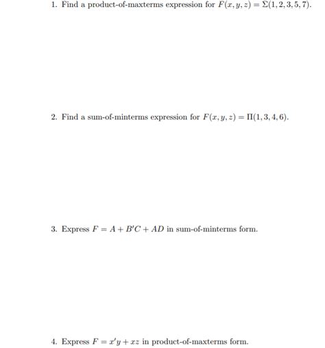 solved 1 find a product of maxterms expression for f x y
