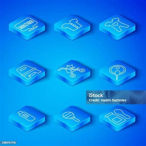 세트 라인 임신 테스트 유모차 딸랑이 아기 장난감 정자 옷 변기 말풍선 엄마 및 숟가락 아이콘이있는 병에 요구르트 벡터 3차원 형태에 대한 스톡 벡터 아트 및 기타 이미지