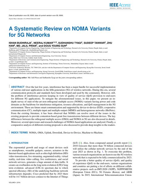 PDF A Systematic Review On NOMA Variants For 5G Networks