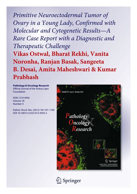 Pdf Primitive Neuroectodermal Tumor Of Ovary In A Young Lady Confirmed With Molecular And