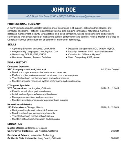 Best Computer Operator Resume Examples Templates 2025