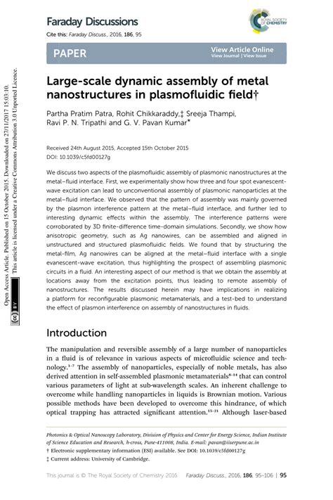 Pdf Large Scale Dynamic Assembly Of Metal Nanostructures In Plasmofluidic Field