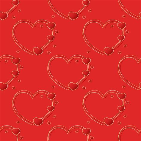 빨간색 하트 원활한 패턴 분홍색 배경에 금색 추상선이 있는 체적 벡터 하트 웹 폴리그래피 인쇄 및 세인트 발렌타인 데이 장식에