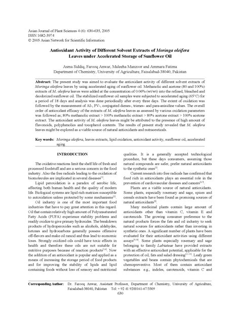 Pdf Antioxidant Activity Of Different Solvent Extracts Of Moringa