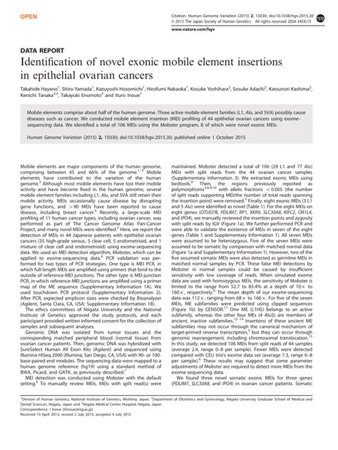 Pdf Identification Of Novel Exonic Mobile Element Insertions In Epithelial Ovarian Cancers