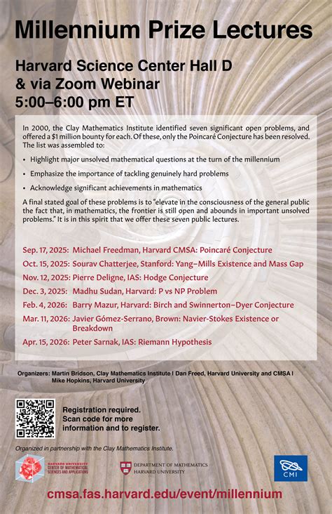 Millennium Prize Problems Lecture Series Cmsa