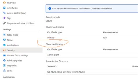 Azure Access Denied For Service Fabric Explorer After Certificate