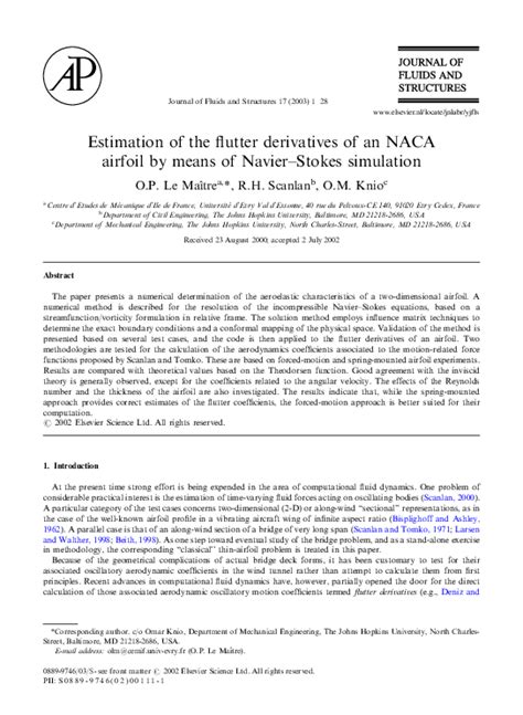 Pdf Estimation Of The Flutter Derivatives Of An Naca Airfoil By Means Of Navierstokes Simulation
