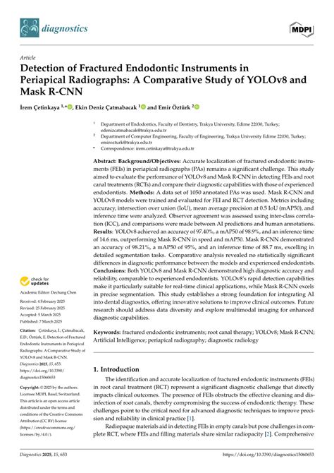 Pdf Detection Of Fractured Endodontic Instruments In Periapical Radiographs A Comparative