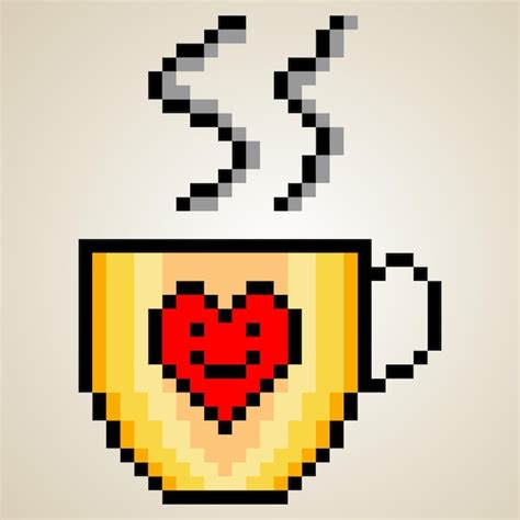 픽셀 아트 벡터 일러스트와 함께 뜨거운 커피 컵 프리미엄 벡터