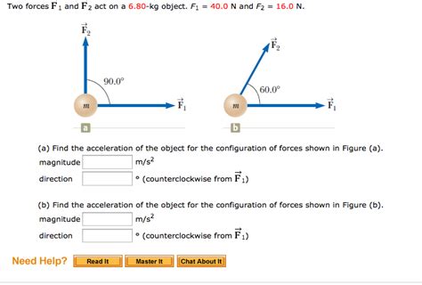 Solved Two Forces F1 And F2 Act On A 6 80 Kg Object F1