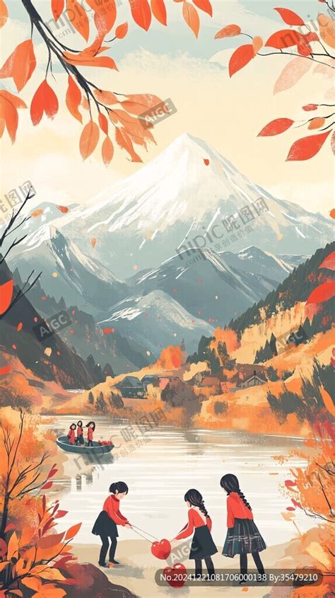 Ai创作图野外小伙伴秋天落叶 春游秋游郊游远足 秋天插画海报 红叶包装插画 秋游插画 秋天治愈插画 插画秋天 秋天文创插画 秋天插画秋高气爽