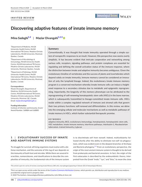 Pdf Discovering Adaptive Features Of Innate Immune Memory
