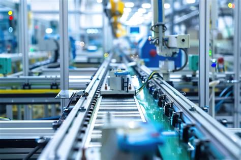 Modern Automated Production Line In Factory Robotics Working Premium