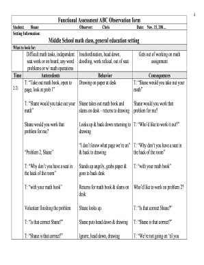 Abc Observation Form Example Fill Online Printable Fillable Blank PdfFiller
