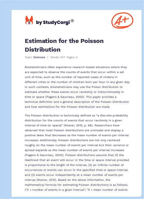 Estimation For The Poisson Distribution Free Essay Example
