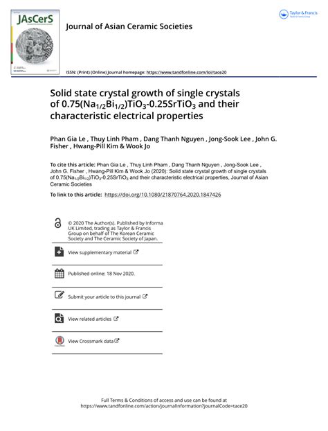 Pdf Solid State Crystal Growth Of Single Crystals Of 075na 12 Bi 1