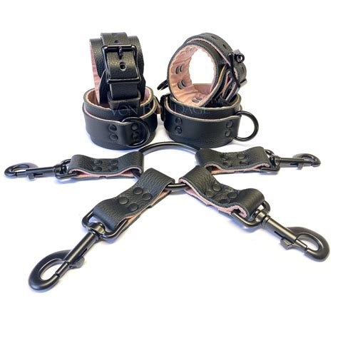 Bdsm Restraints Set With Hogtie Xl Ring Pink Leather Inlay