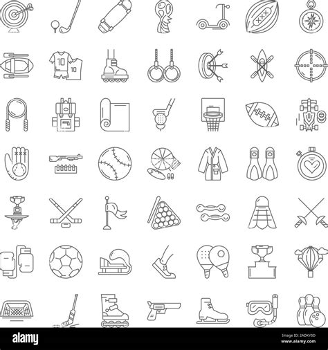 Sports Equipment Linear Icons Signs Symbols Vector Line Illustration Set Stock Vector Image