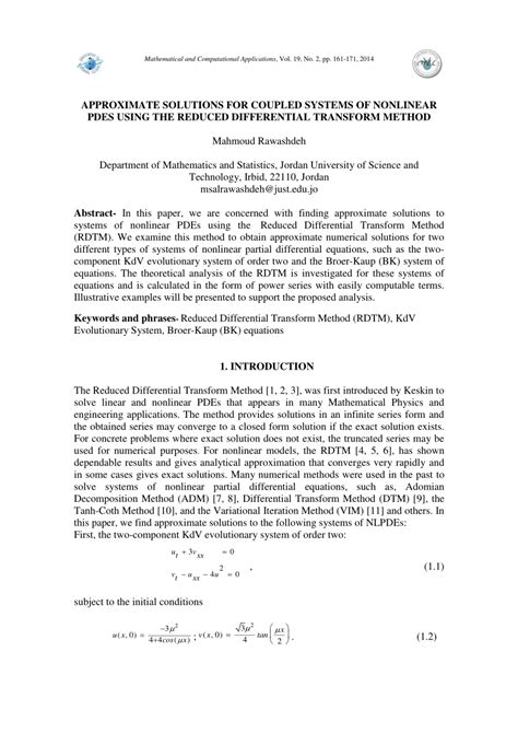 Pdf Approximate Solutions For Coupled Systems Of Nonlinear Pdes Using