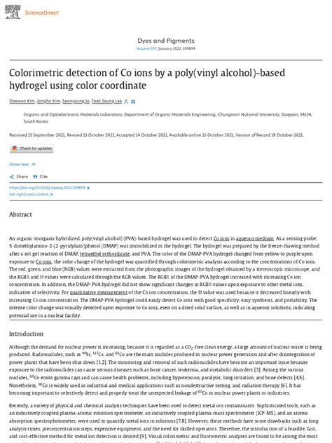 Colorimetric Detection Of Co Ions By A Poly Vinyl Alcohol Based
