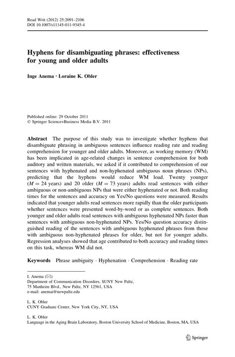 Pdf Hyphens For Disambiguating Phrases Effectiveness For Young And Older Adults