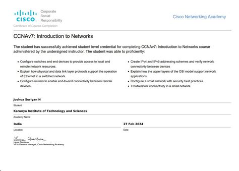 Ccna Cisconetworkingacademy Networking Joshua Suriyan N