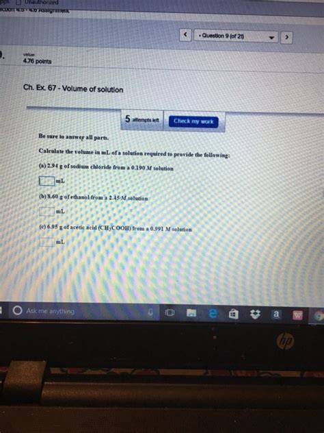 Solved Calculate The Volume In ML Of A Solution Required To Chegg