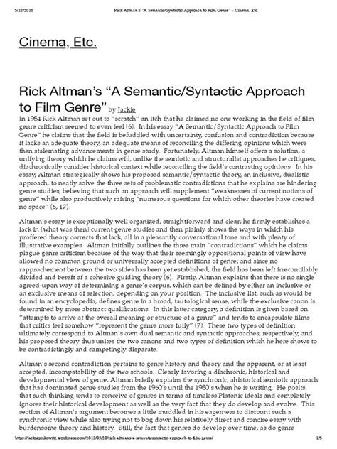 A Semantic Syntactic Approach To Film Genre Rick Altman Comment Download Free Pdf